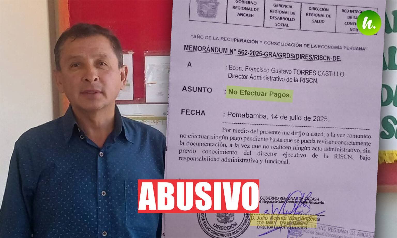 ¿Quiere acaparar toda la plata? Director de la Red de Salud Conchucos ...